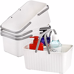 Hiceeden 4 Pack Plastic Shower Caddy Basket, Portable Bathroom Caddy Tote, Drainage Storage Organizer Bin with Handles for Bathroom, College Dorm, Shampoo Toiletry Organizer, White