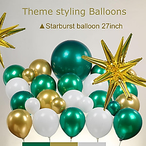 Emerald Green and Gold Balloon Garland Arch Kit 123pcs Double Stuffed Chrome Teal Green Starburst Balloon for luxury Emerald Gold wedding Birthday anniversary graduations Prom Decorations