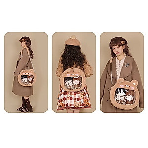 Kawaii Ita Bag Plush Crossbody Bag, Cute Animal Fuzzy Backpack Shoulder Bag Clear Window Lolita Bag Cosplay Itabag for Girls (Brown)