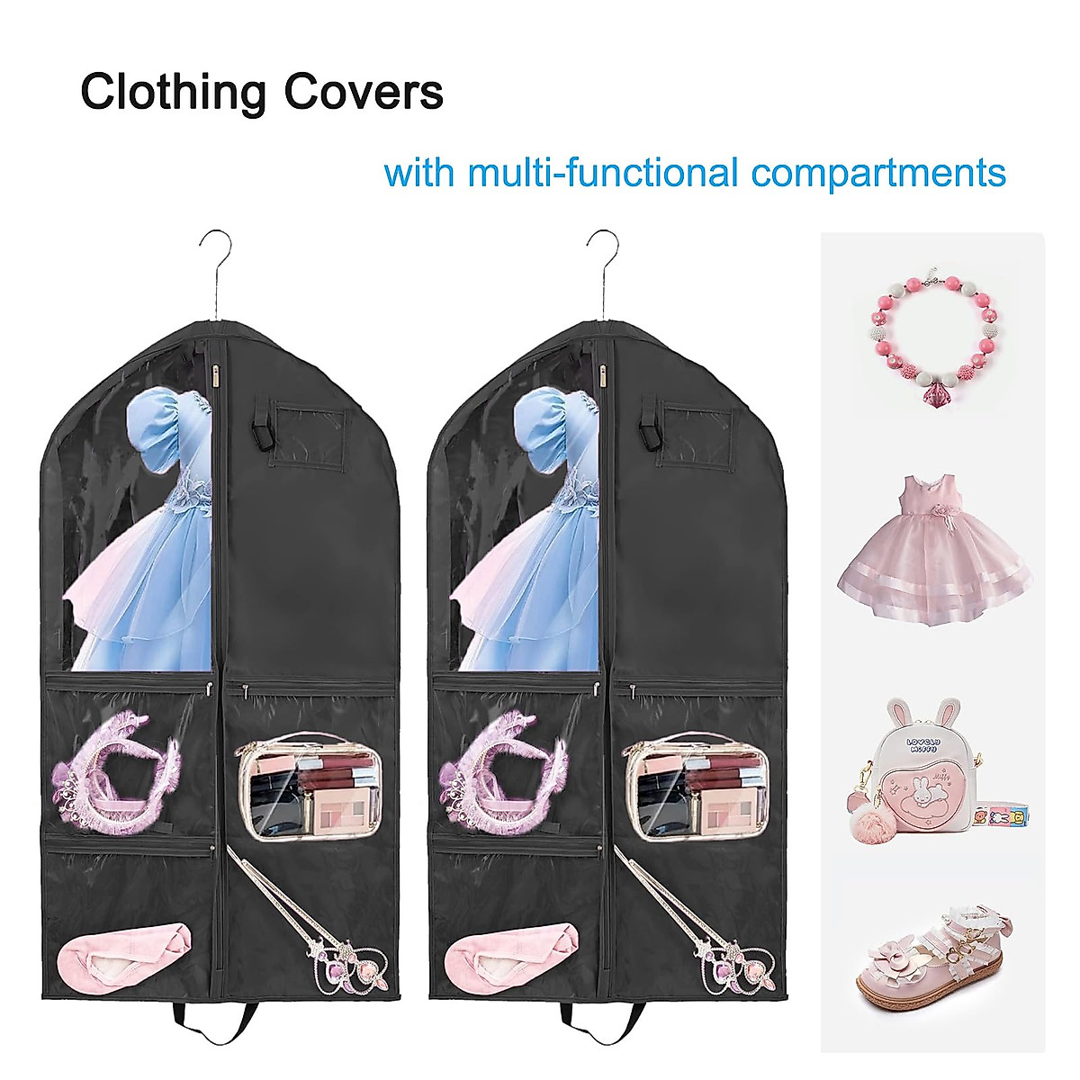 40Inch Garment Bag for Hanging Clothes, Waterproof Dance Costume Bags, Gusseted Hanging Garment Bags for Travel Storage, Kids Garment Bag, Garment Bag for Dance Competitions （Rose red-1 pack）