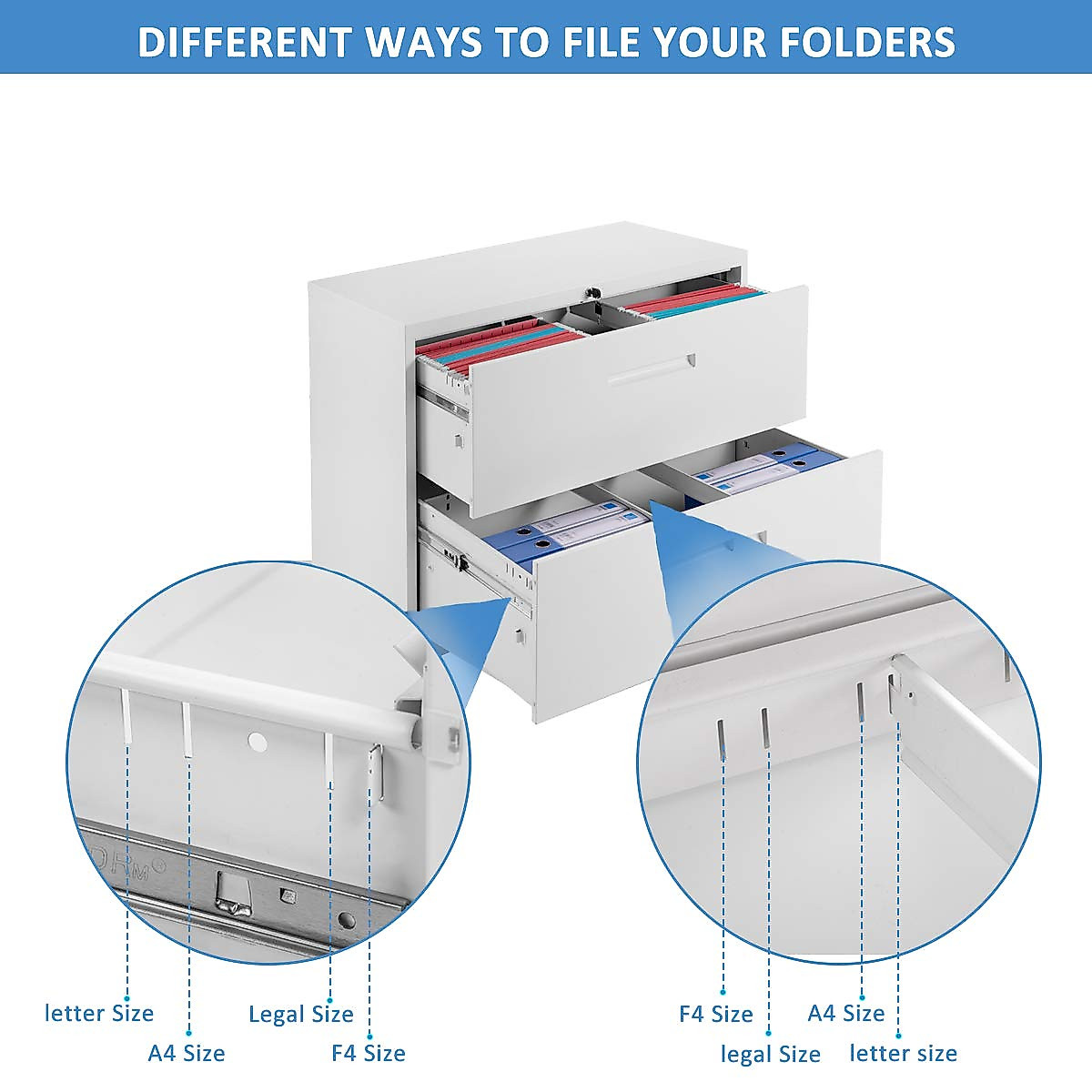 2 Drawers Lateral File Cabinet with Lock, Locking Metal Lateral Filing Cabinet for Home and Office