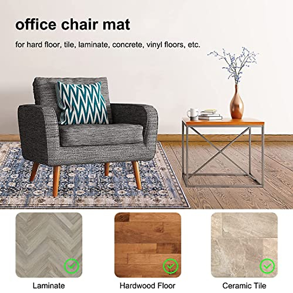 Anidaroel Office Chair Mat for Hardwood and Tile Floor, 35"X47" Computer Chair Mat for Rolling Chair, Desk Chair Mats, Low-Pile Carpet, Anti-Slip Floor Protector Rug