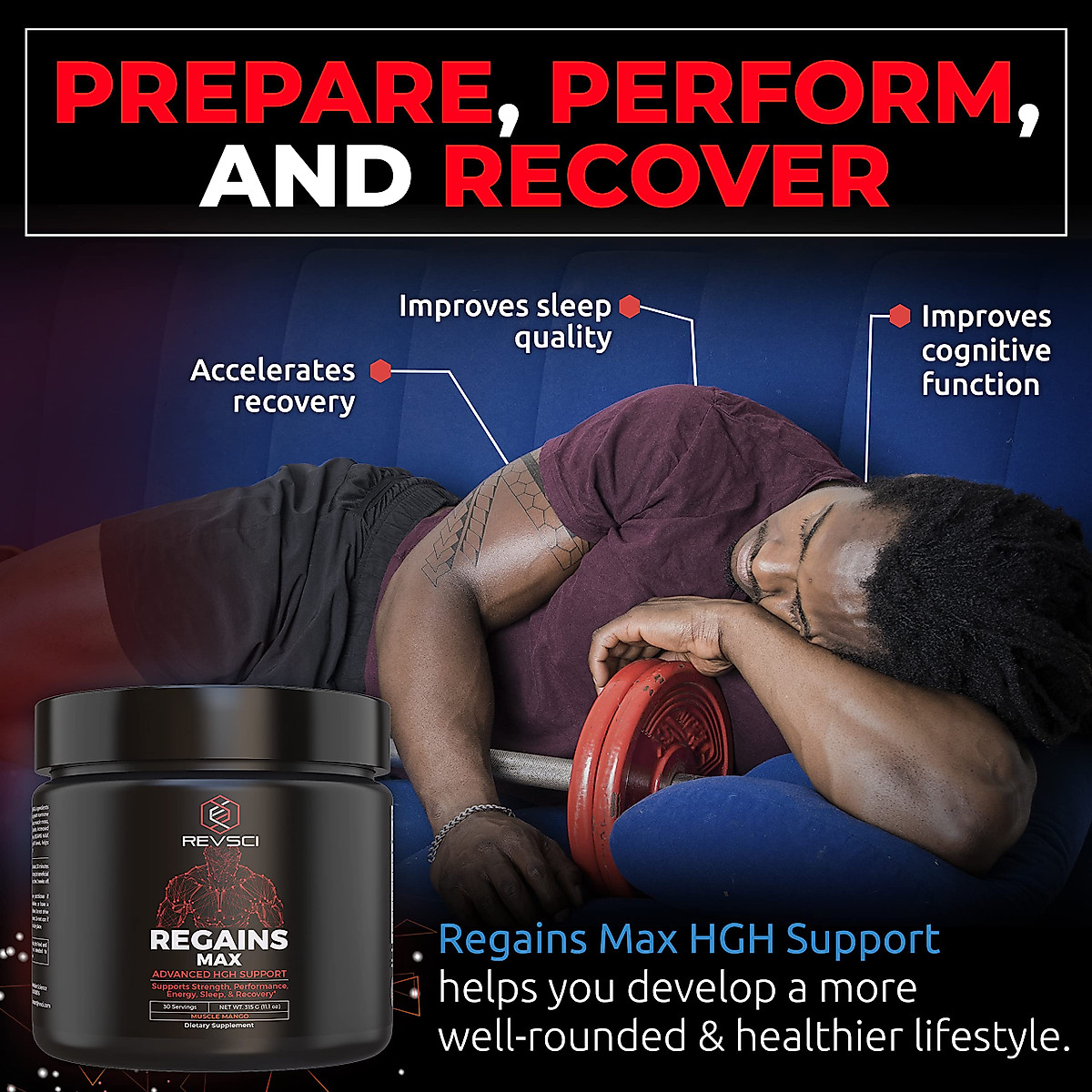 HGH Supplements for Men & Women, REVSCI Regains Max Amino Acids Supplement, Post Workout Recovery Powder, Anabolic Muscle Recovery & Muscle Builder for Men, HGH Human Growth Hormone Booster Supplement