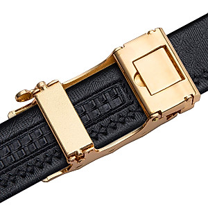Dubulle Mens Black Ratchet Belt Full Grain Leather Gold Crocodile Automatic Buckle Adjustable Sliding Belts for Dress Party
