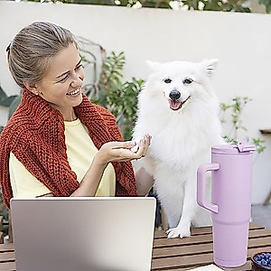 COKTIK 40 oz Tumbler with Handle and Straw, 3 Lids (Straw/Flip), Stainless Steel Vacuum Insulated Cup, 40 Ounce Travel Mug,Cupholder Friendly,Keeps Water Cold,Easy to Clean(Lilac)