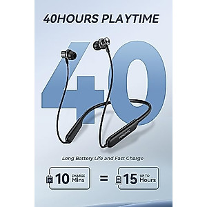 TONEMAC Bluetooth Headphones - N8 Wireless Earbuds with Magnetic Neckband | 40Hrs Playtime, IPX6 Sweatproof, Deep Bass Headset for Phone Calls, Music, and Sports