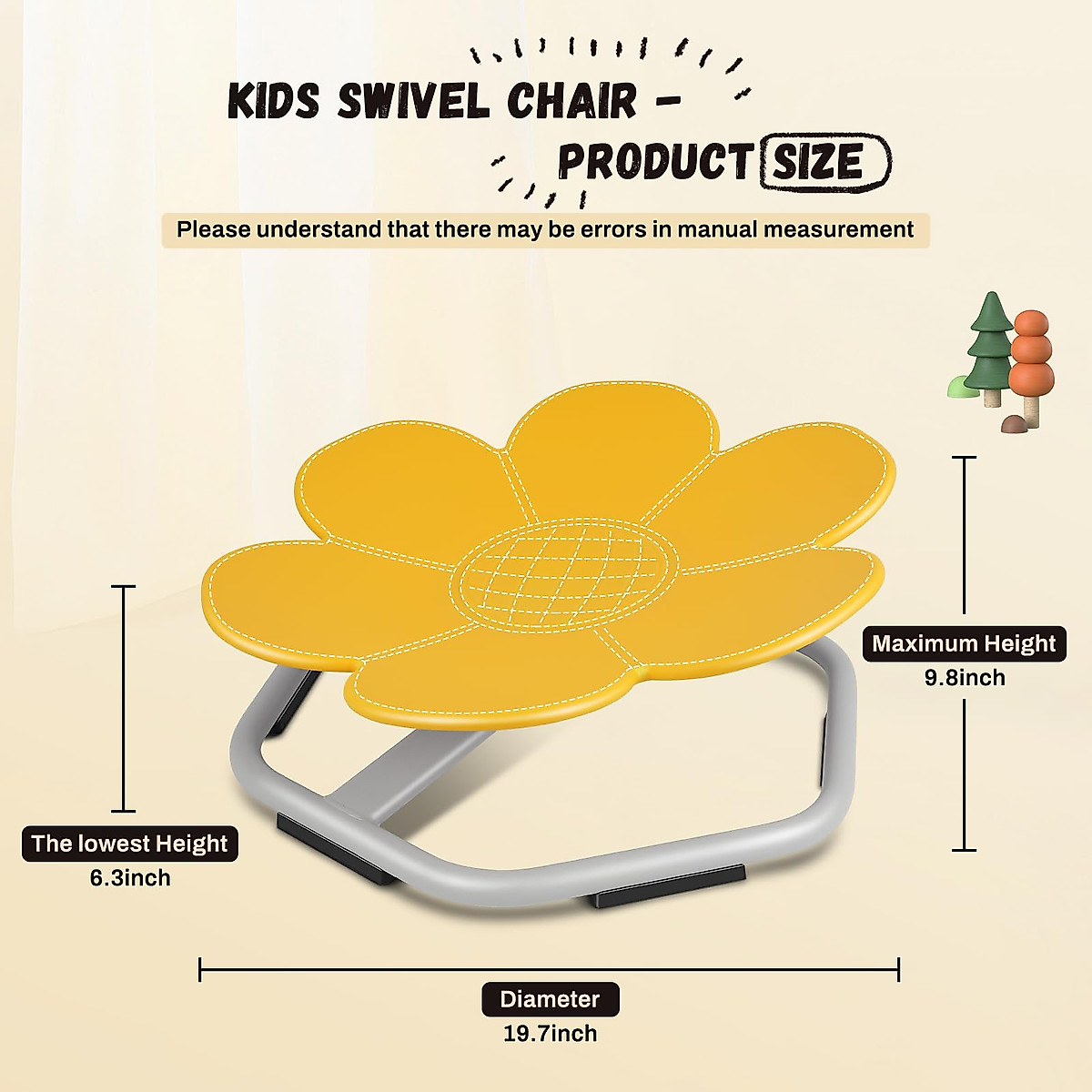 Petal Kids Swivel Chair, Seat and Spinning Chair, Body Coordination Training Chair, Yellow Non Slip Sensory Toys 360° Spinning Chair for Autistic Kids Aged 3+, Improving Toddler's Physical Fitnesss