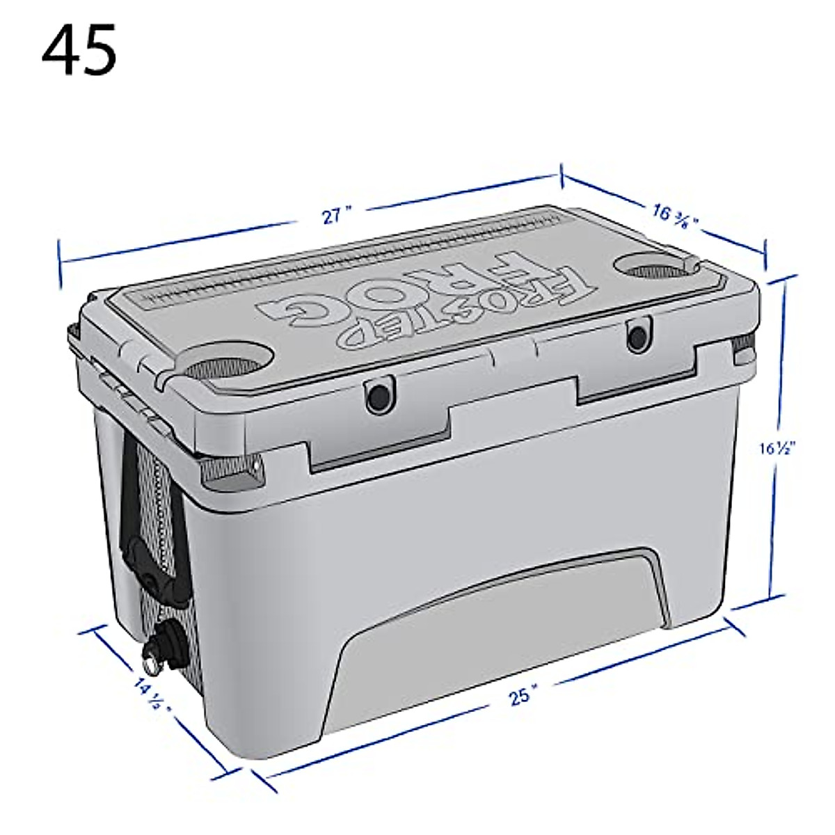 Frosted Frog Light Blue 45 Quart Ice Chest Heavy Duty High Performance Roto-Molded Commercial Grade Insulated Cooler