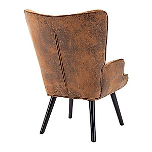 Dolonm Rustic Accent Chair Vintage Wingback Chair Microfiber Cushioned Mid Century Tall Back Desk Chair with Arms Solid Wood Legs for Reading Living Room Bedroom Waiting Room (Brown)