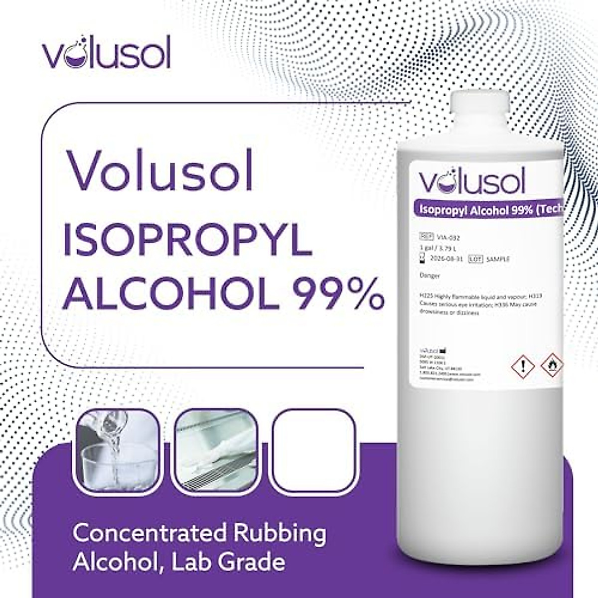 Volu-Sol Isopropyl Alcohol 99% (Isopropanol) - High Purity, USP | Kosher Grade IPA for Lab Equipment, Electronics, & Medical Cleaning - Clear Bottle, 1L/ 32 oz. (1 Pack)