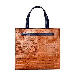 ANTONIO VALERIA Emma Camel Colour Croco Print Premium Leather Top-Handle Tote for Women
