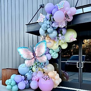 157Pcs Butterfly Balloon Arch Kit, Pastel Pink Purple Balloon Garland Floral Garden Tea Party Decorations Bridal Baby Shower Birthday Wedding Colorful Backdrop Decor