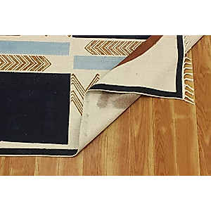 Casavani Hand Block Printed Area Rug Geometric White & Black Cotton Dhurrie Floor Carpet For Doormat Best Uses For Bedroom,Living Room,Dining Room,Kitchen,Purch 10x14 Feet