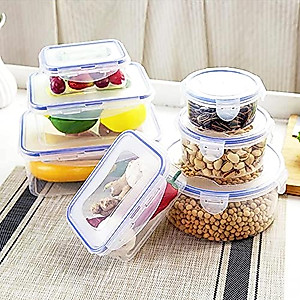 5 Pcs Plastic meal prep container(5Lids+5Containers) with Easy Snap Lids- Airtight for Serving Salad, Easy Stackable and Nesting Bowls for Kitchen and Pantry, BPA Free Microwavable and Freezer Safe