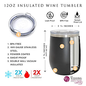 The Wedding Party Store Personalized 12 oz Insulated Stemless Wine Tumbler - Custom Engraved and Monogrammed (Black)