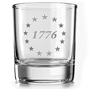 1776 Betsy Ross American Flag - Old Fashioned Whiskey Rocks Bourbon Glass - 10 oz capacity