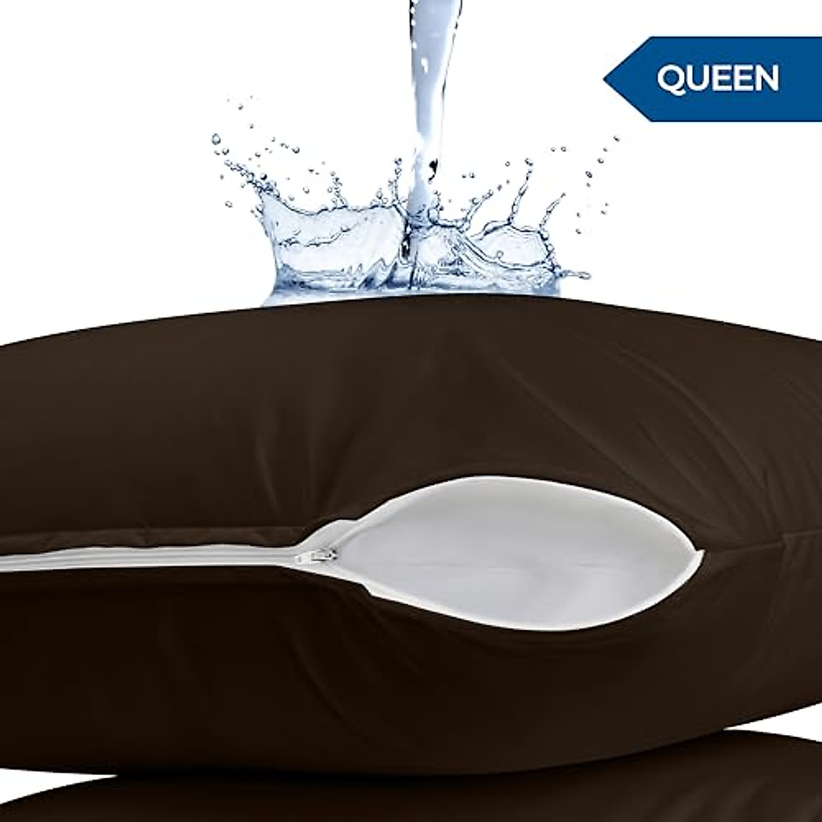 Utopia Bedding Waterproof Pillow Protectors Zippered (2 Pack, Brown) Queen Size, Zippered Pillowcases, Bed Bug Proof Pillow Encasement Covers 20 x 28 Inches