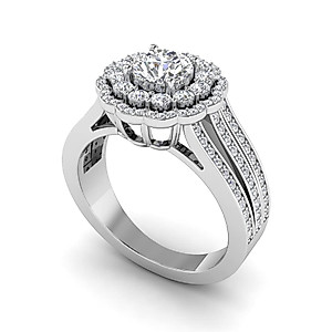 TwoBirch 18k White Gold Microplated Floral Design Duo Bridal Ring Set Engagement Ring and Wedding Band with Cubic Zirconia (SET (2 RINGS), Size 8)