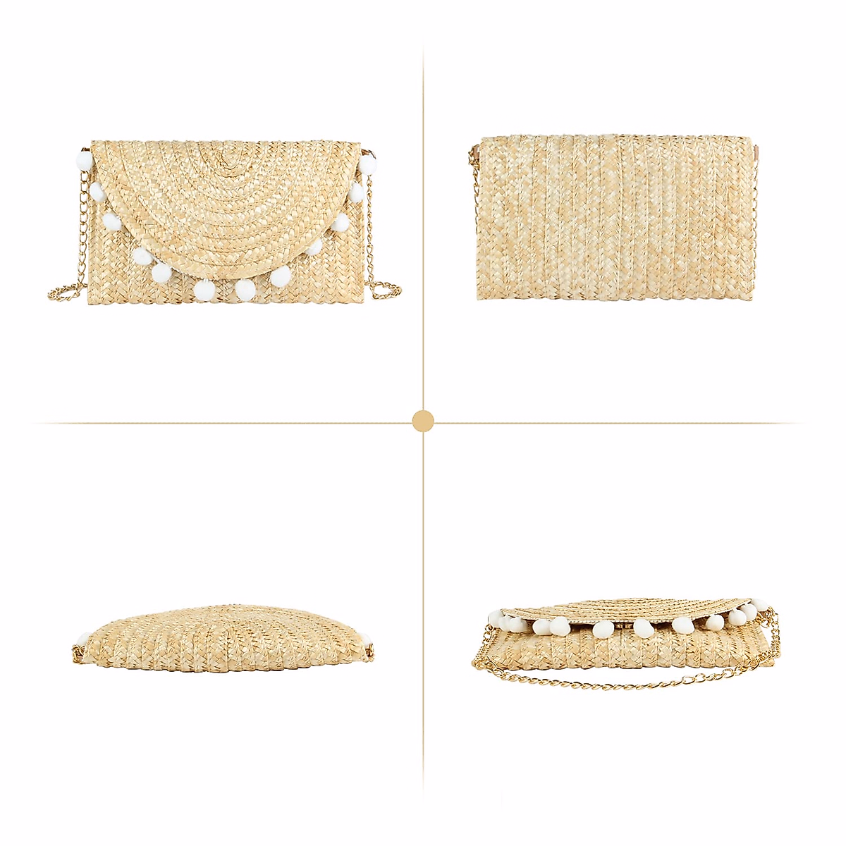 Freie Liebe Straw Crossbody Purse for Women Summer Beach Handmade Shoulder Bag Casual Envelope Woven Handbags