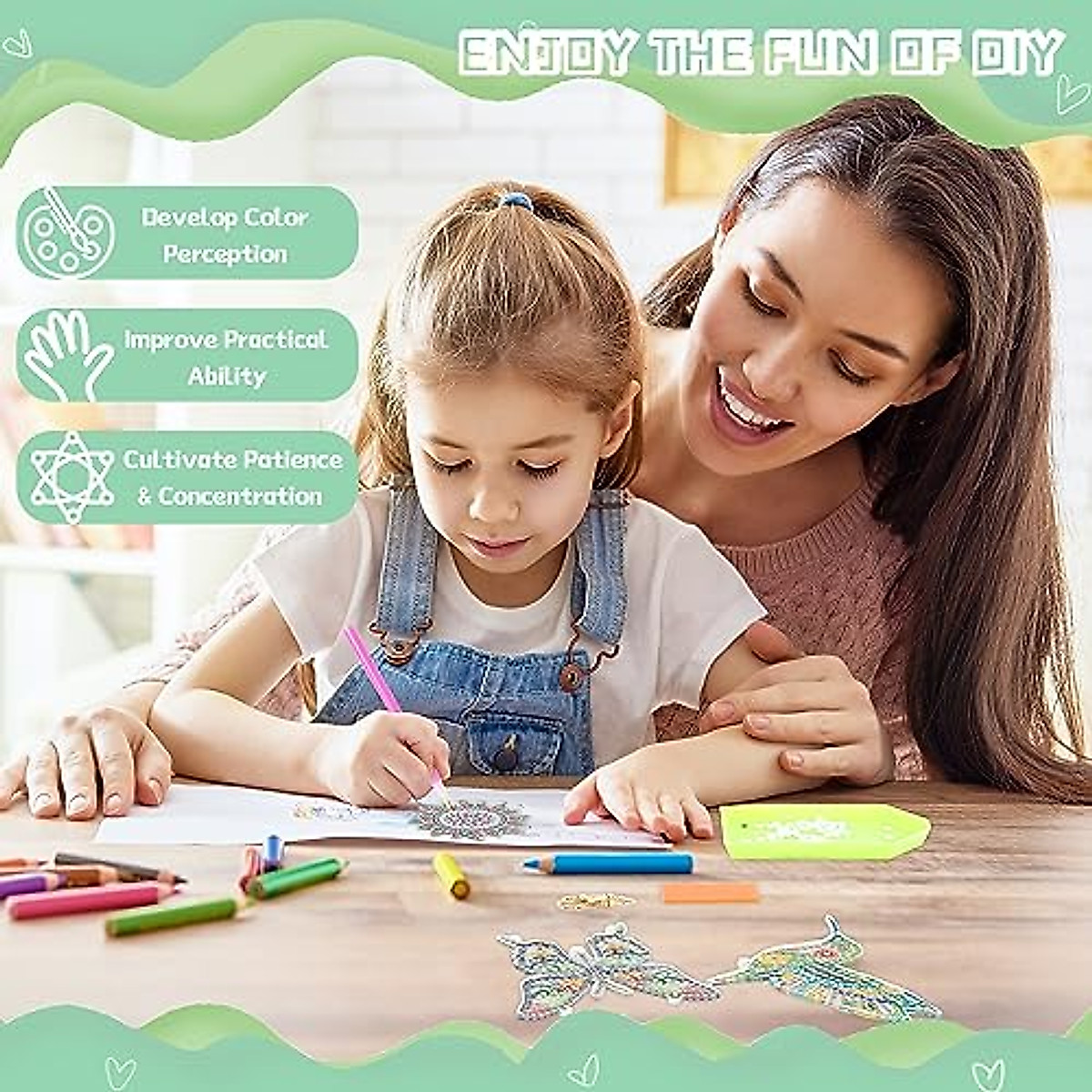 Diamond Painting Sun Catchers, 3 Pack Diamond Art Wind Chimes Diamond Art Kits, Wind Chime Kit Diamond Art Kits for Adults Crafts for Adults Women (Butterfly & Hummingbird & Sun)