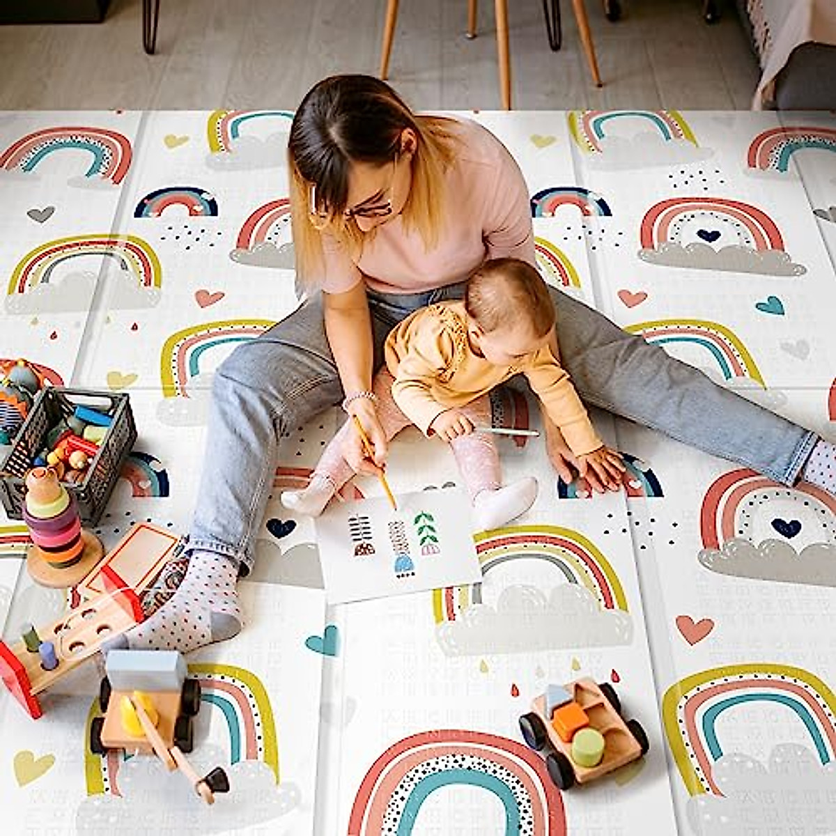 Baby Play Mat, 71x79 Inches Foldable Play Mat, Non-Toxic Waterproof Playmat for Babies and Toddlers Kids, Reversible Baby Crawling Mat for Indoor & Outdoor, Foam Play Mat for Baby