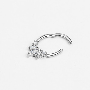 FANSING Surgical Steel Septum Jewelry 16g Septum Rings for Women Prong Set CZ Teardrop Septum Clicker Silver Septum Ring 16 Gauge 8mm Daith Piercing Jewelry Triangle Septum Ring