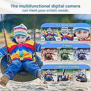 Digital Camera, RUAHETIL Autofocus FHD 1080P 48MP Kids Vlogging Camera with 32GB Memory Card, 2 Charging Modes 16X Zoom Compact Camera Point and Shoot Camera for Kids Teens (Blue)