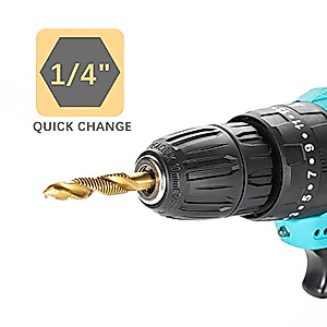 Titanium Combination Tap Drill Bit Set Metric Screw Tapping 6PCS, Hex Shank Drill Bits for Drilling for Light Metal Aluminum Board Iron