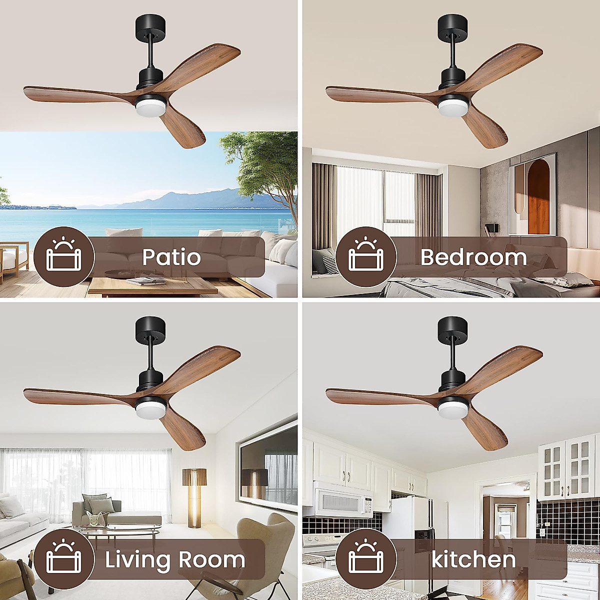 Obabala 52" Ceiling Fan with Lights Remote Control Outdoor Wood Ceiling Fans Noiseless Reversible DC Motor