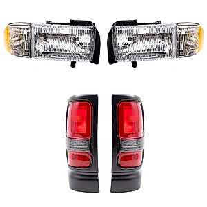 Brock Replacement Set Headlights with Corner Lamp and Tail Lights Smoked Back Up Lens