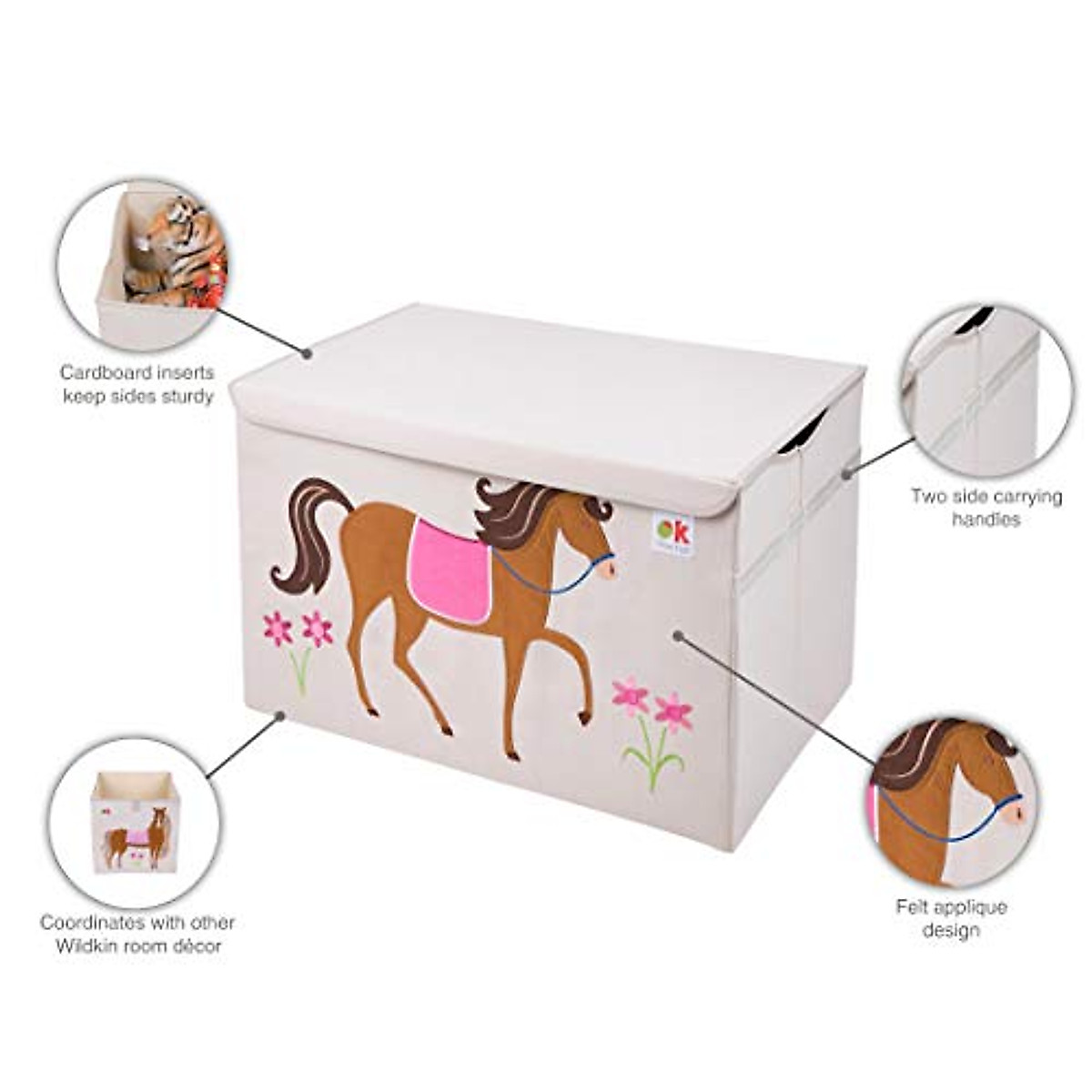 Wildkin Kids Fabric Toy Chest for Boys & Girls, Measures 24 X 15 X 14 Inches Toy Storage, Features Garterized Handle & Cardboard Insert, Toy Box Helps Kids Supplies Organized (Horses)