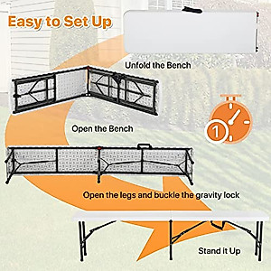HKLGorg Folding Bench 6 FT Heavy Duty Plastic Outdoor Bench Foldable Camping Seat Portable Indoor Outdoor Seat Foldable Bench for Picnic Camping Party Dining - White (2 Pack)
