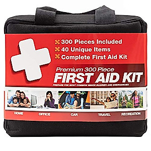 Professional 300 Piece (40 Unique Items) First Aid Kit | Emergency Medical Kits | Home, Business, Camping, Car, Office, Travel, Vehicle, Kids, Boat, Survival, Supplies