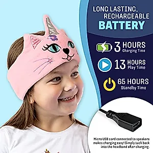 CozyPhones Kids Headphones, Headband Earphones for Children Baby & Toddlers 1-3, Stretchy & Comfy Travel Accessories - Wireless - Caticorn