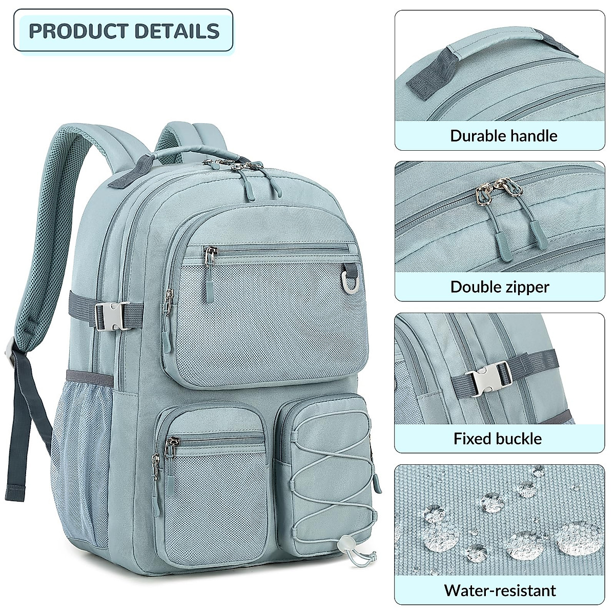 Lohol Water Resistant Daypack with Mulitiple Pockets for Travel Outdoor College, 15.6 inch Laptop Backpack for Men and Women (Purple