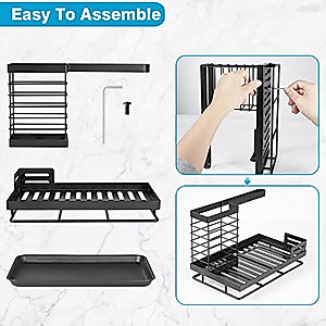 Purboah Sink Caddy Organizer,Kitchen Caddy for Sponge Dishcloth Brush Holder with Black Drain Tray and 2 Sponges 304 Stainless Steel Rustproof