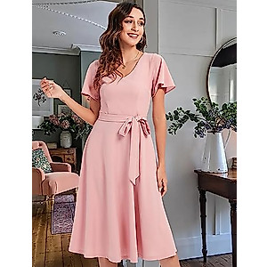 Gardenwed Cocktail Dresses for Women Wedding Guest,Fit and Flare Formal Dress with Sleeves for Homecoming Party Church Blush L