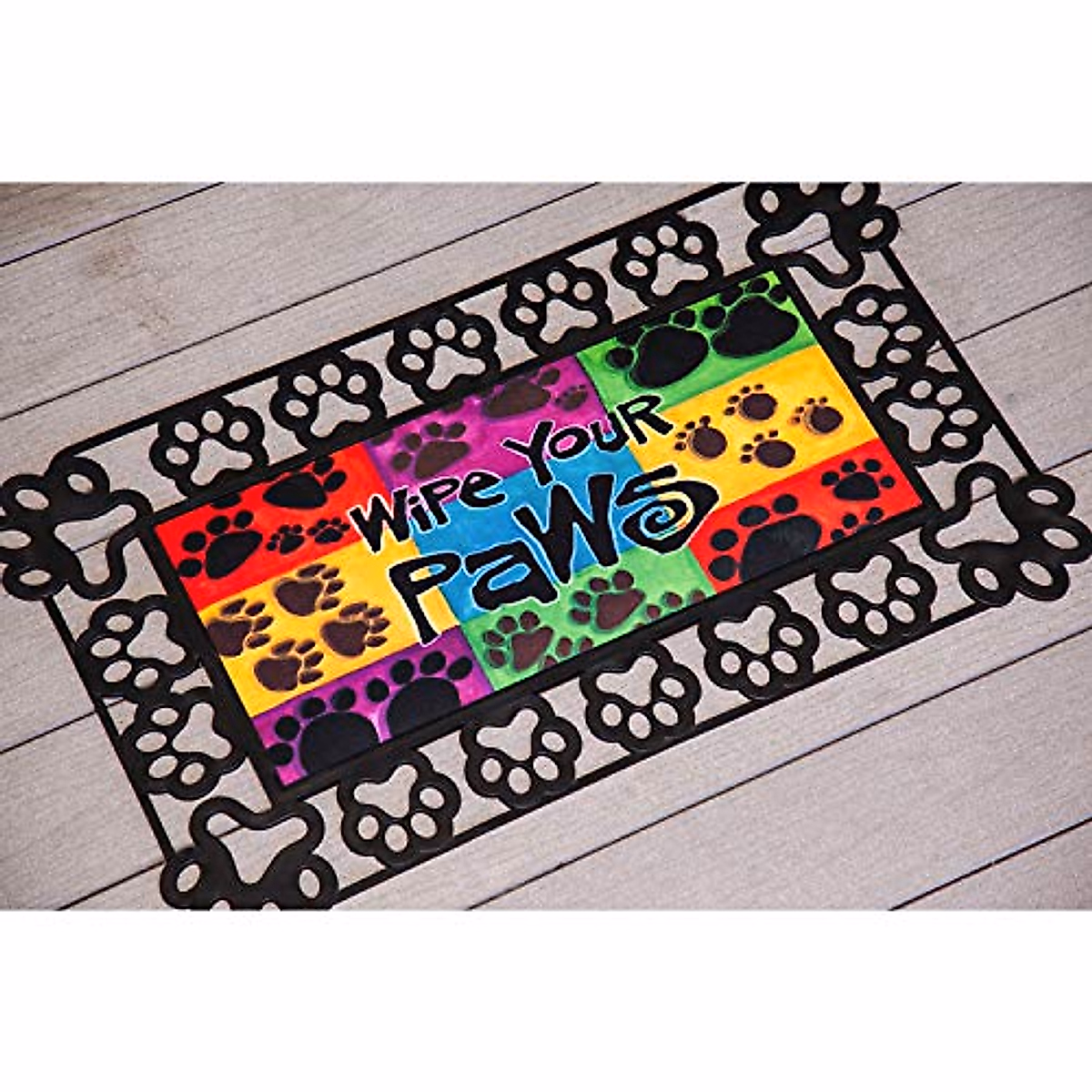 Evergreen Flag Beautiful Cutout Paw Prints Durable Sassafras Welcome Mat Tray - 32 x 20 Inches Fade and Weather Resistant Outdoor Doormat Tray for Homes, Yards and Gardens