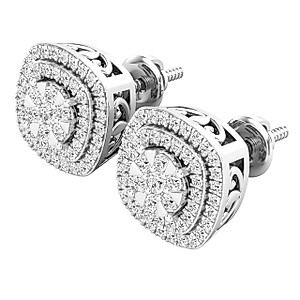 Dazzlingrock Collection 0.50 Carat (ctw) Round Diamond Ladies Double Cushion Frame Stud Earrings 1/2 CT, Sterling Silver
