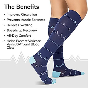 BraceAbility Nursing Compression Socks - Cute Knee-High Support Stockings Help Relieve Swollen Legs, Sore Ankles or Feet Pain, Varicose Veins Treatment for Male or Female Healthcare Workers (L/XL)