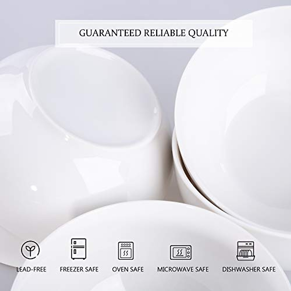 Cutiset 29 Ounce Porcelain Cereal/Salad/Desserts Bowls, Set of 6, White (6-inch/ 29 Ounce, Round)