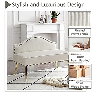 Krinana Modern Velvet Armless Loveseat Sofa,Upholstered Pleated Settee with Golden Legs,Comfy 2 Seater Sofa for Living Room Bedroom Office (Beige, Armless Loveseat)