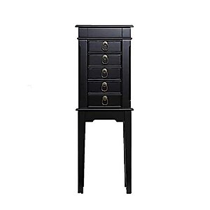 Hives and Honey Kennedy Jewelry Armoire - Modern Wood Storage Organizer with Necklace Hooks, 5 Drawers, and Vanity Mirror, Black