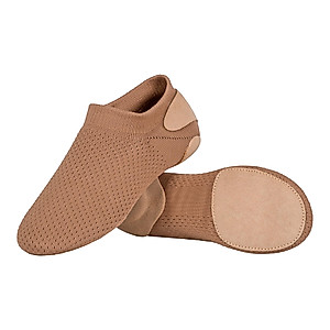 Linodes Unisex 019 Nylon Upper Leather Sole Slip-on Jazz Shoe for Women and Men's Dance Shoes-Brown 8M