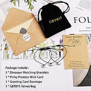 GBTBYS 3PCS Pinky Promise Dinosaur Charm Bracelets Distance Matching Bracelets for Mom Daughters Best Friend BFF Friendship Birthday Jewelry Gifts