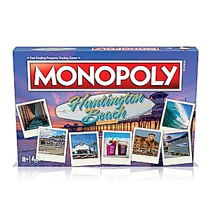 MONOPOLY Board game - Huntington Beach Edition: 2-6 Players Family Board Games for Kids and Adults, Board Games for kids 8 and up, for Kids and Adults, Ideal for Game Night