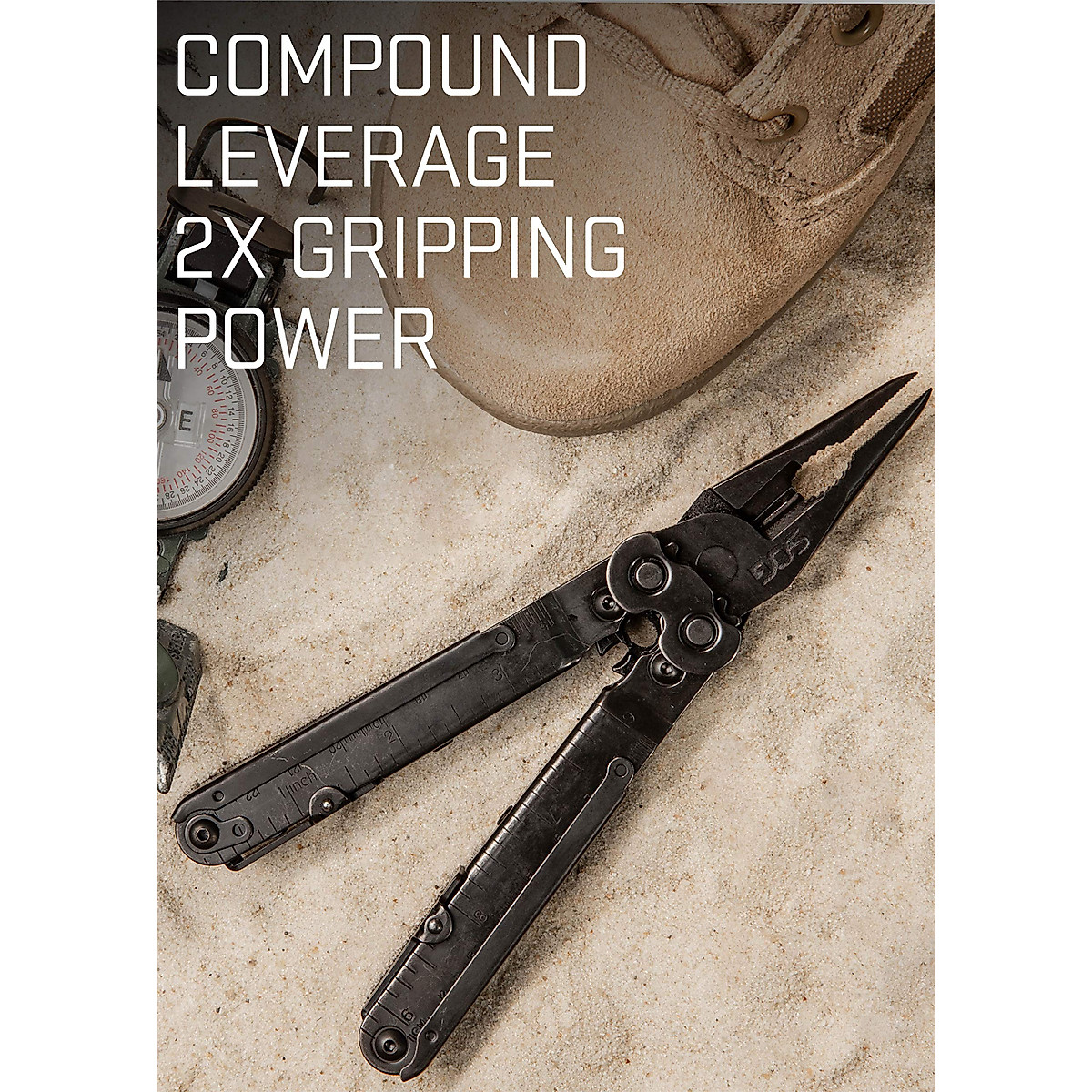 SOG PowerLock Multi-Tool- Compound Leverage Technology with EOD Crimper Device, 420 Stainless Steel Body, 18 Lightweight Specialty Tools (B61N-CP) , Black