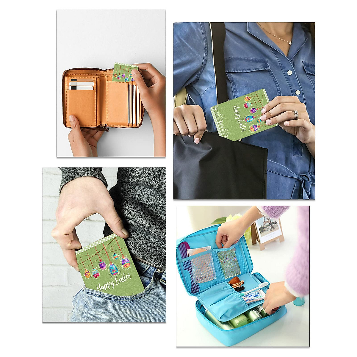 Carosoffe Easter Small Compact Mirror for Purse, Easter Egg White Line Hand Draw Green Travel Makeup Mirror for Women Men, Rectangular Handheld Compact Pocket Mirror 2 PCS