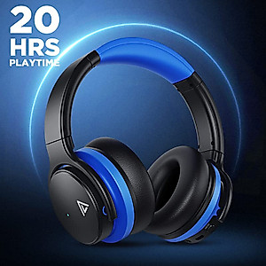 E7 BasicB Active Noise Cancelling Bluetooth Wireless Over Ear Headphones with Mircophone, 30H Playtime,Deep Bass, Comfortable Protein Earpads, for Travel, Home, Office (Blue+Black)
