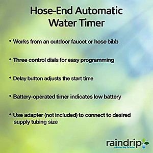 Raindrip R675CT Analog 3-Dial Water, Sprinkler Timer with Rain Delay for Drip Irrigation, Garden, Self-Watering